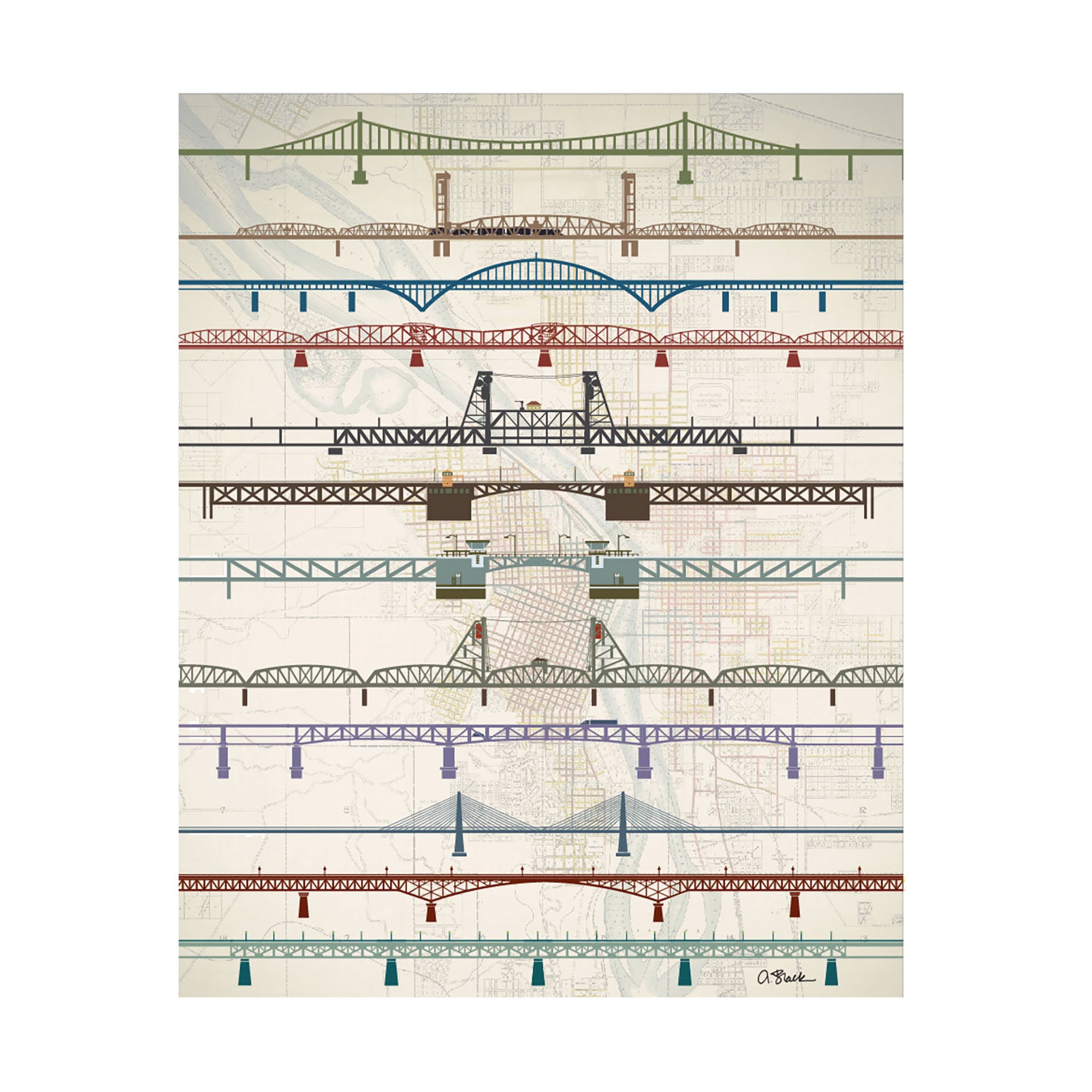 Portland Bridges w/map by April Black – MadeHere